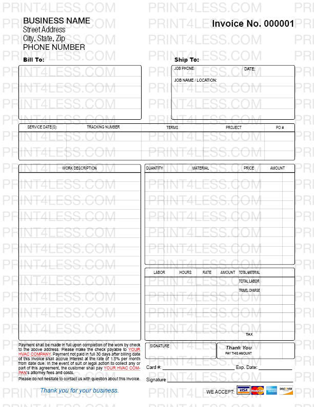 HVAC P-15599 Invoice Carbonless Form : Print4Less, We can assist with ...