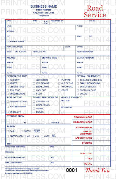 Road P-2525 Service Slip Carbonless Form : Print4Less, We can assist ...