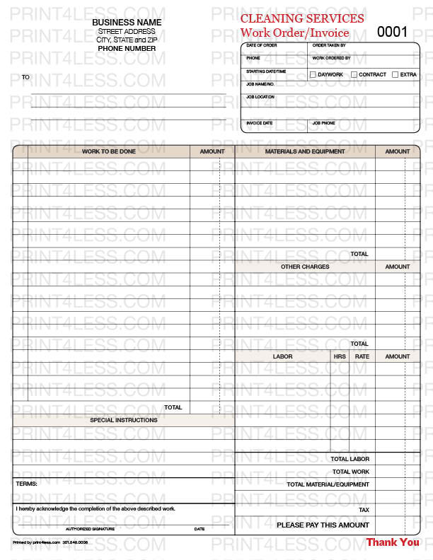 Clean P-6527 Work Order Carbonless Form : Print4Less, We can assist ...