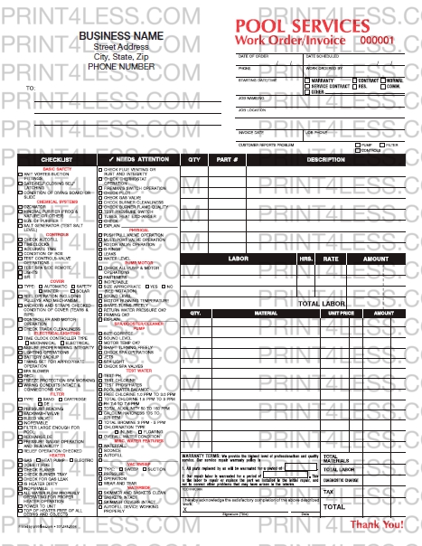Pool P-895 Work Order / Invoice : Print4Less, We can assist with ...